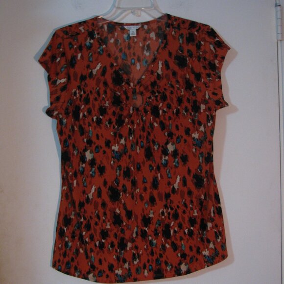 Cato | Tops | Cato Blouse Medium Orange Teal Print Sexy Cut Out Ring ...